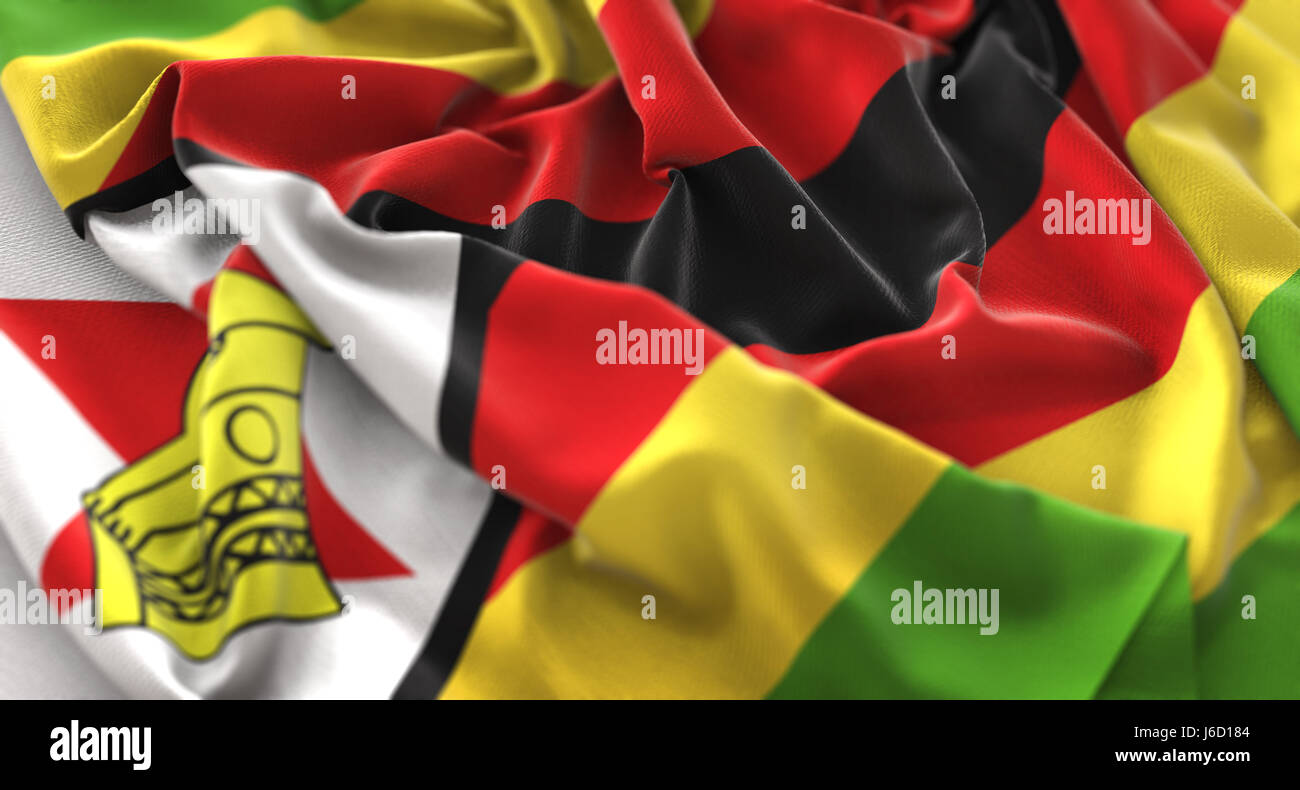 Zimbabwe Flag Ruffled Beautifully Waving Macro Close-Up Shot Stock ...