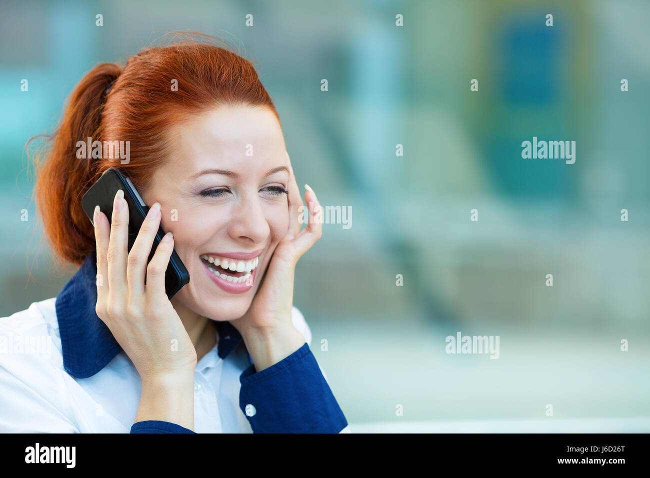 Closeup portrait, smiling attractive successful businesswoman ...