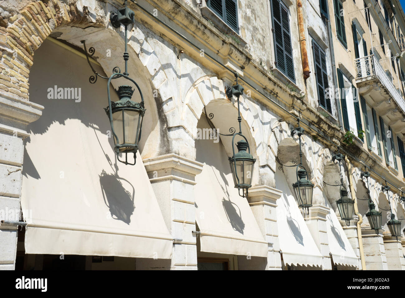 Famous lantern Liston square Corfu town Greece Stock Photo - Alamy