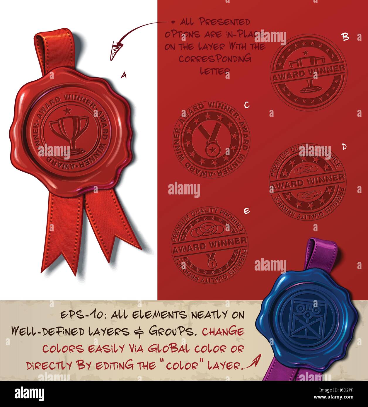 Vector Illustration of a wax seal with a set of stamps regarding Award ...