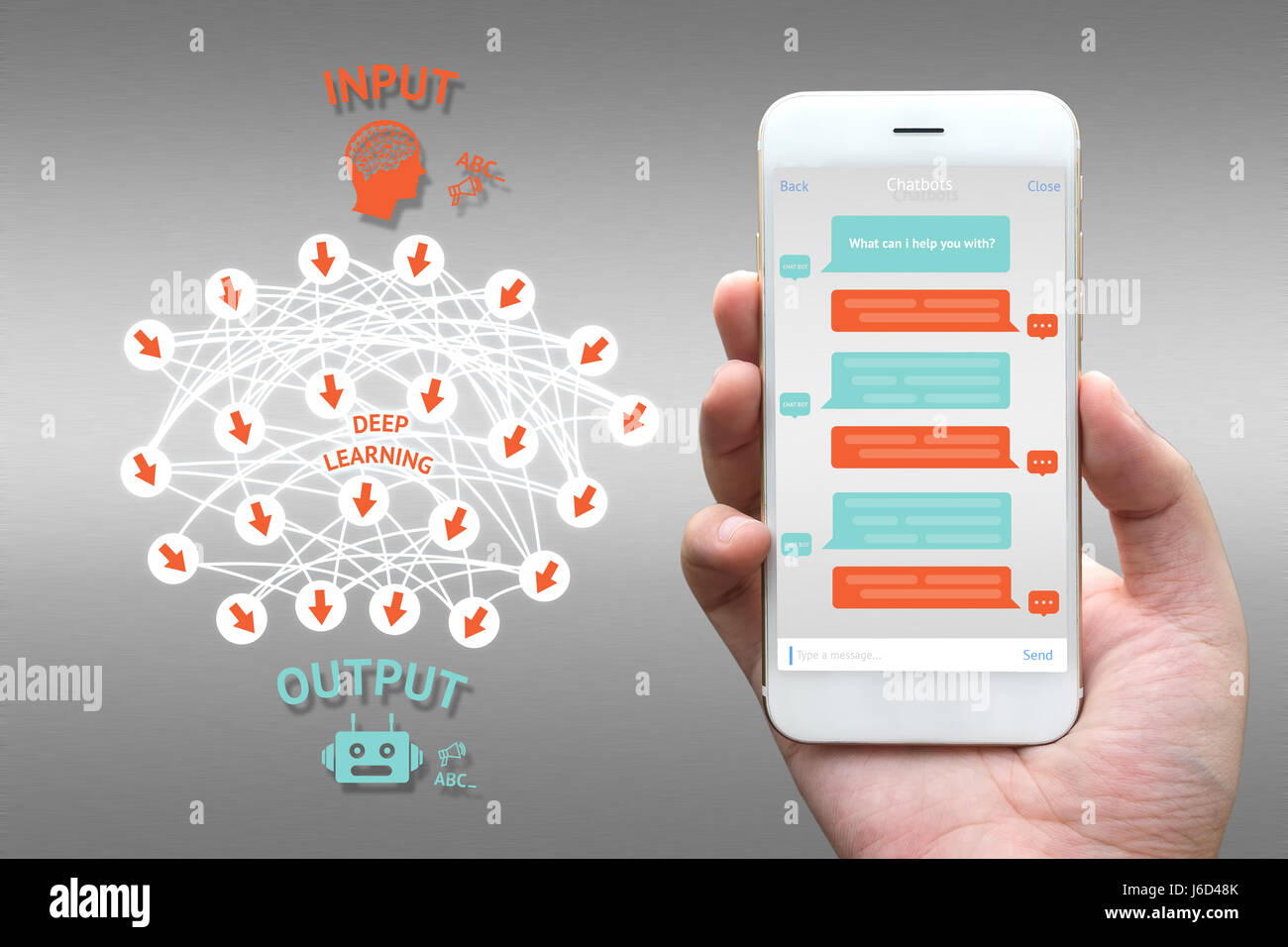 Chat bot , deep learning and future marketing concept. Businessman hand ...