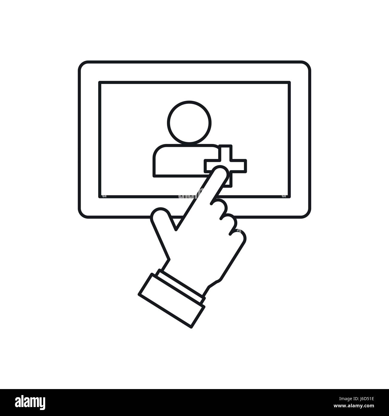 Hand pointing finger to tablet screen icon Stock Vector Image & Art - Alamy
