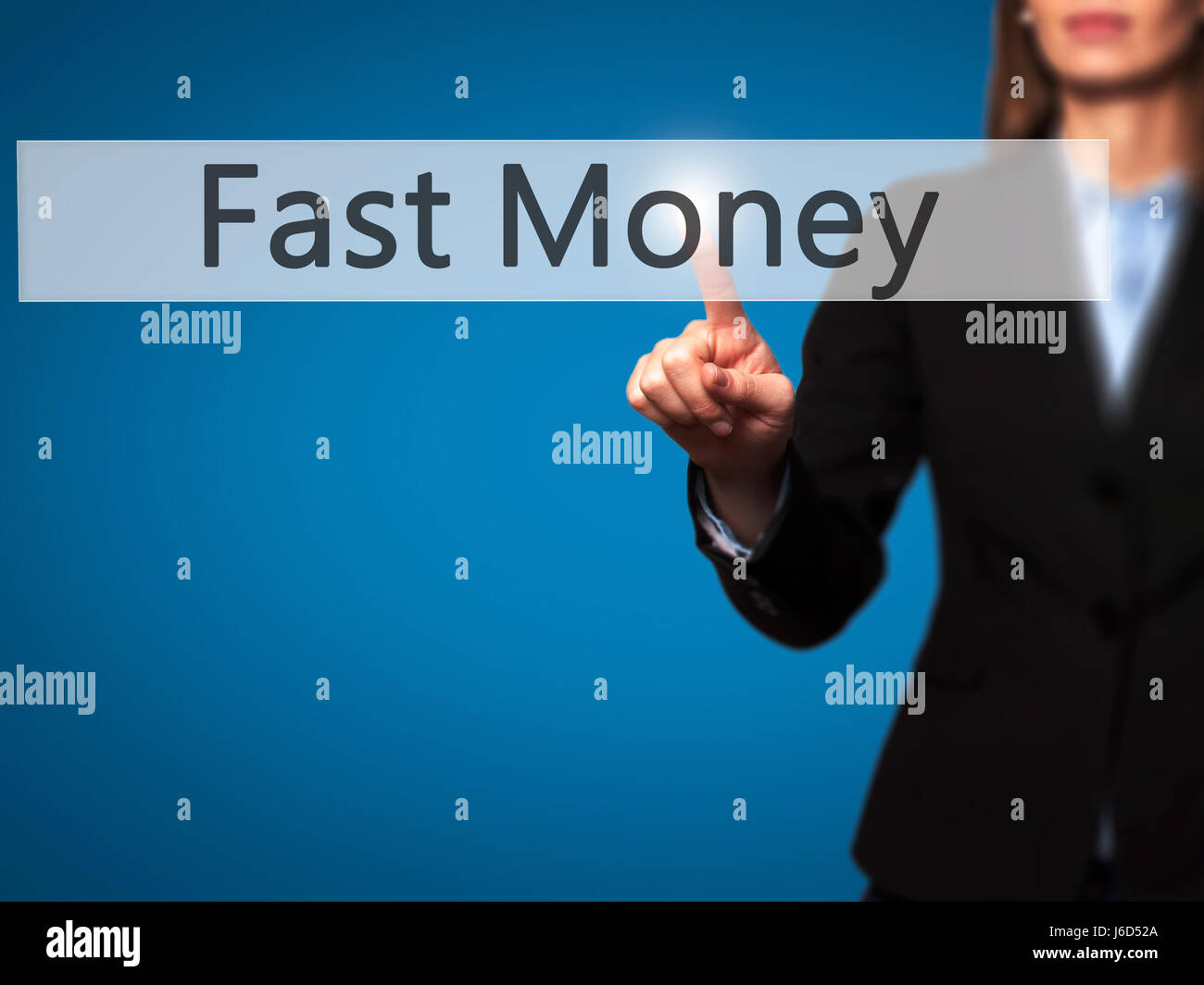 Fast Money - Businesswoman hand pressing button on touch screen ...