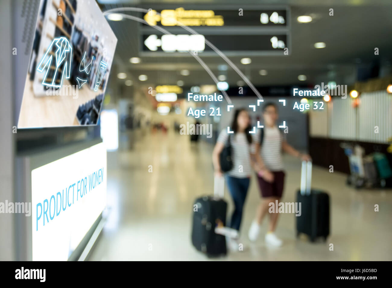 Intelligent Digital Signage marketing and face recognition concept. Two ...