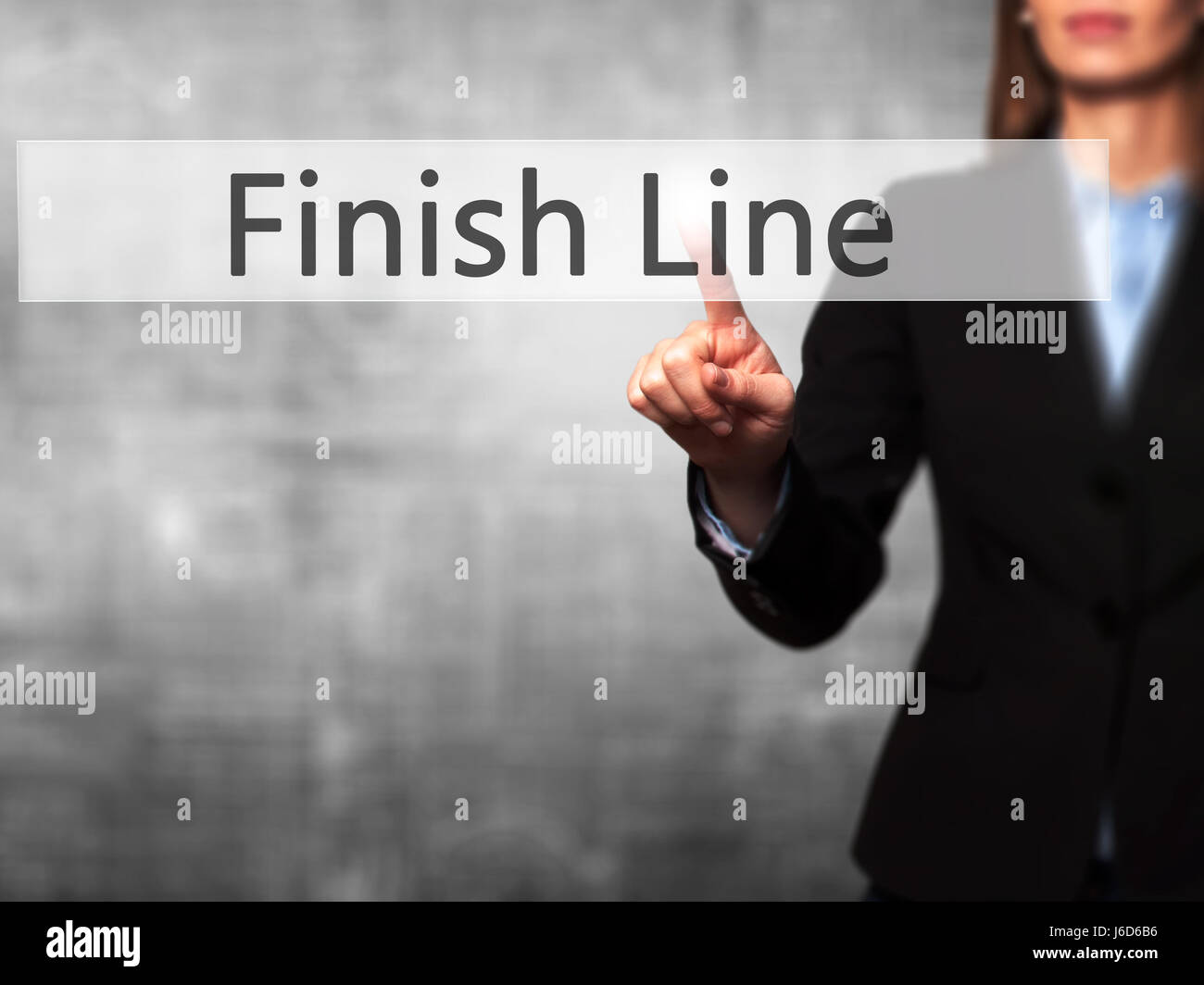 Finish Line - Businesswoman hand pressing button on touch screen ...