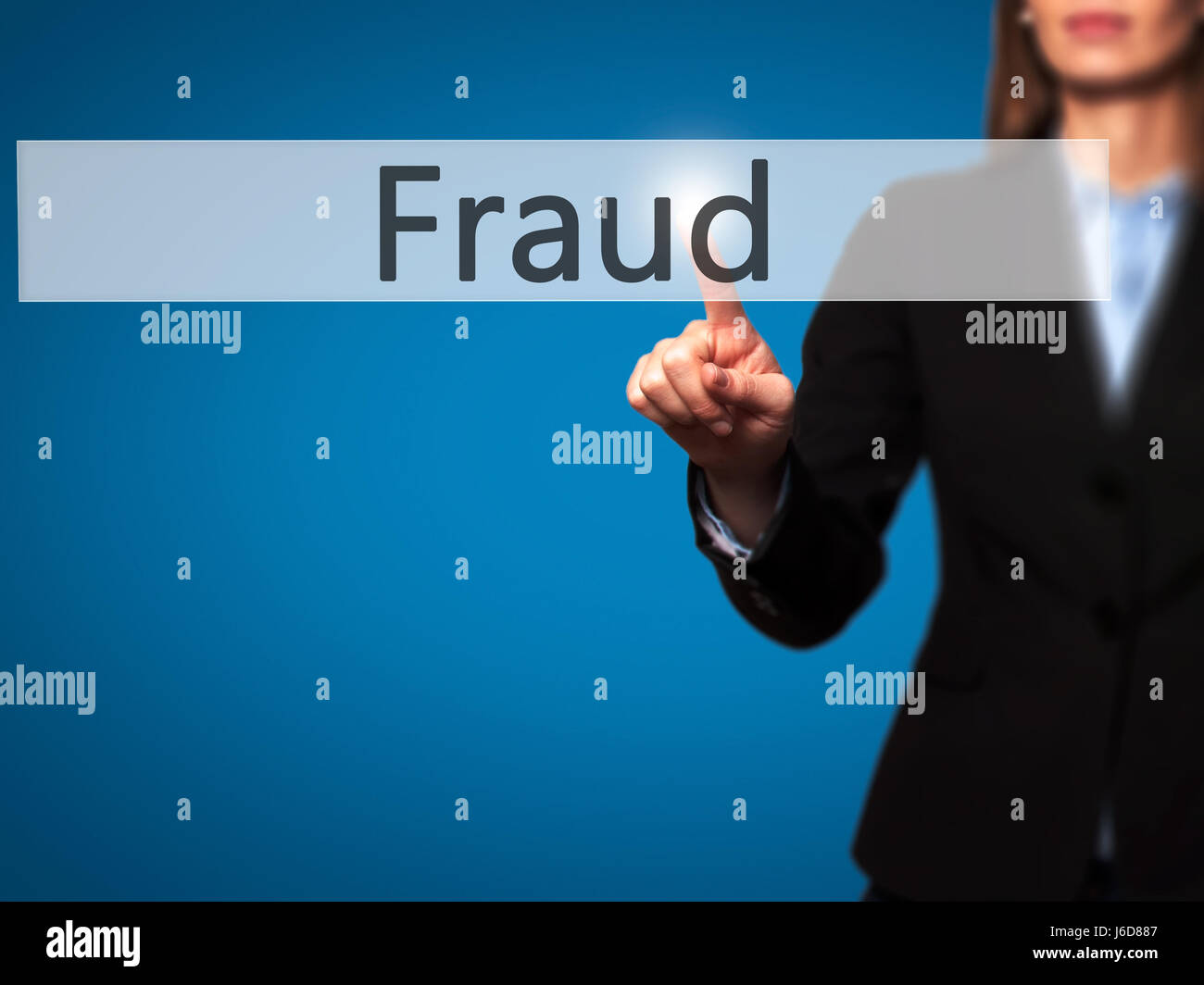 Fraud - Businesswoman hand pressing button on touch screen interface ...