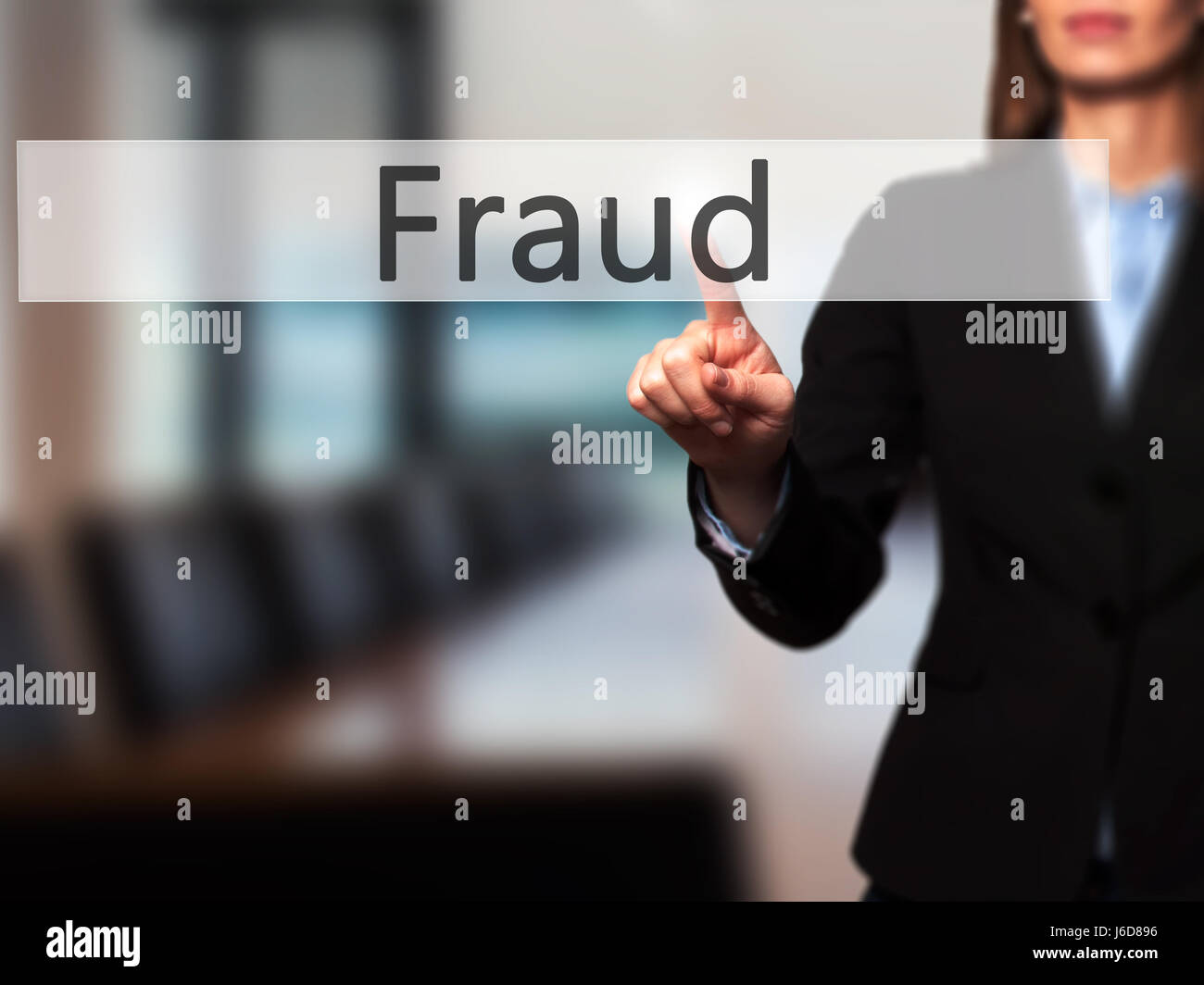 Fraud - Businesswoman hand pressing button on touch screen interface ...
