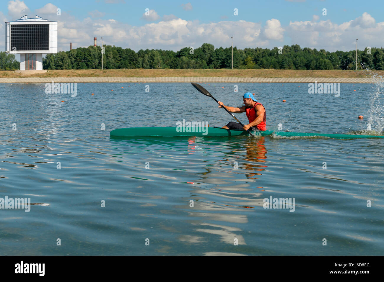 Brest, Belarus - August 14, 2015: Training athletes kayaking ...