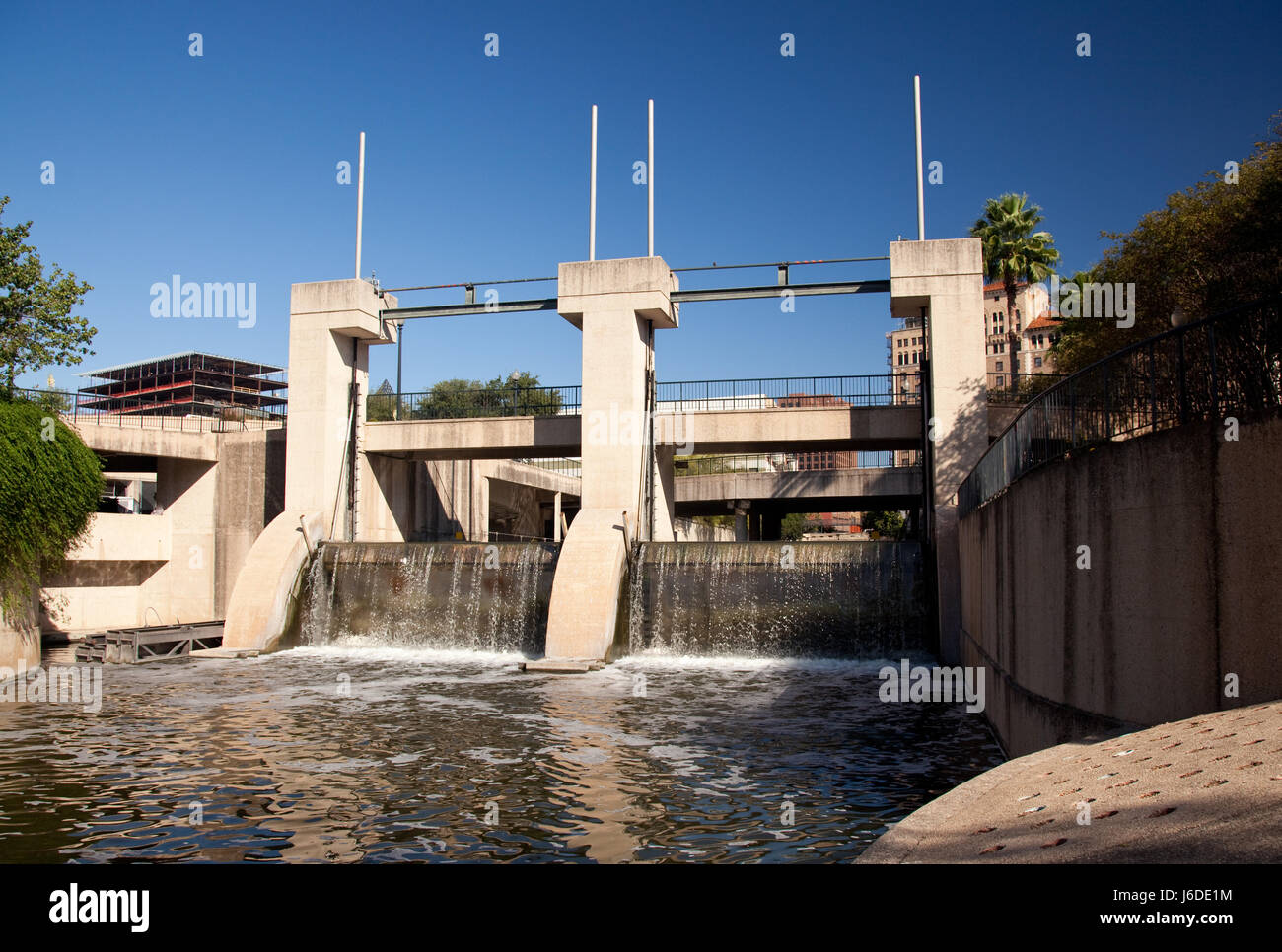 waterfall dam embankment control texas river water walk go going ...