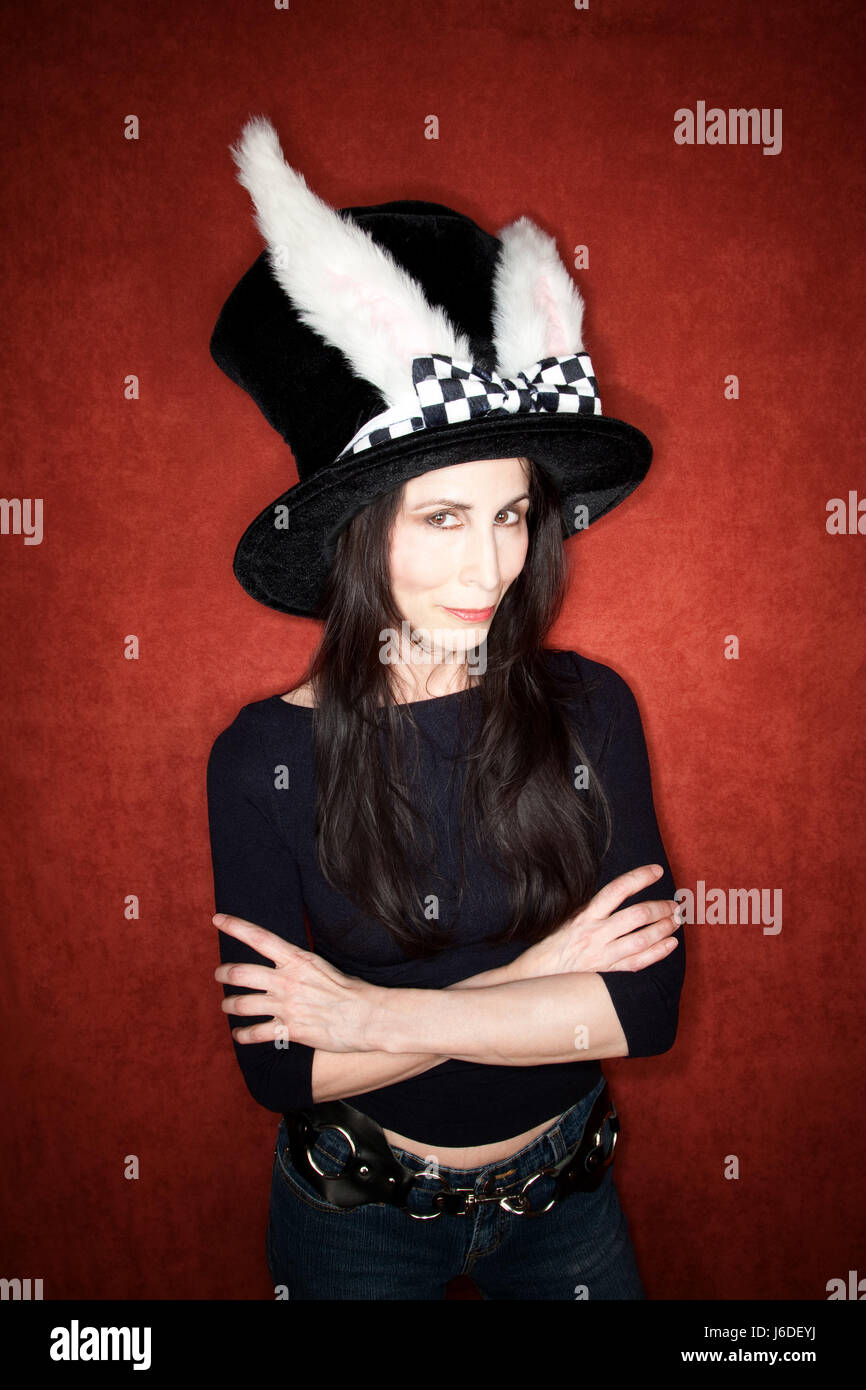 woman beautiful beauteously nice lady female hat rabbit dapper ...