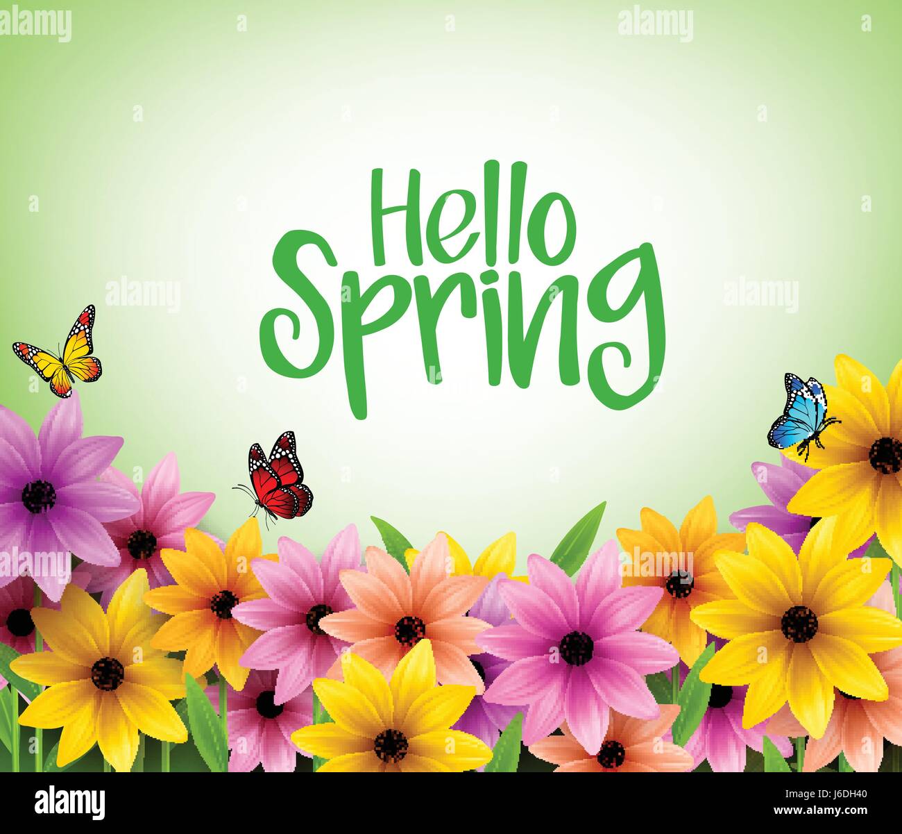 Colorful Flowers Background in Vector for Spring Season with Space for ...