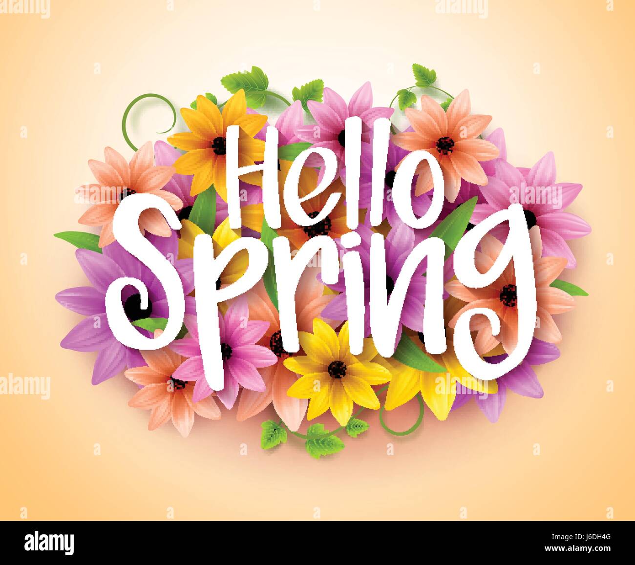 Hello Spring Poster Vector Design in Realistic Colorful Vector Flowers ...