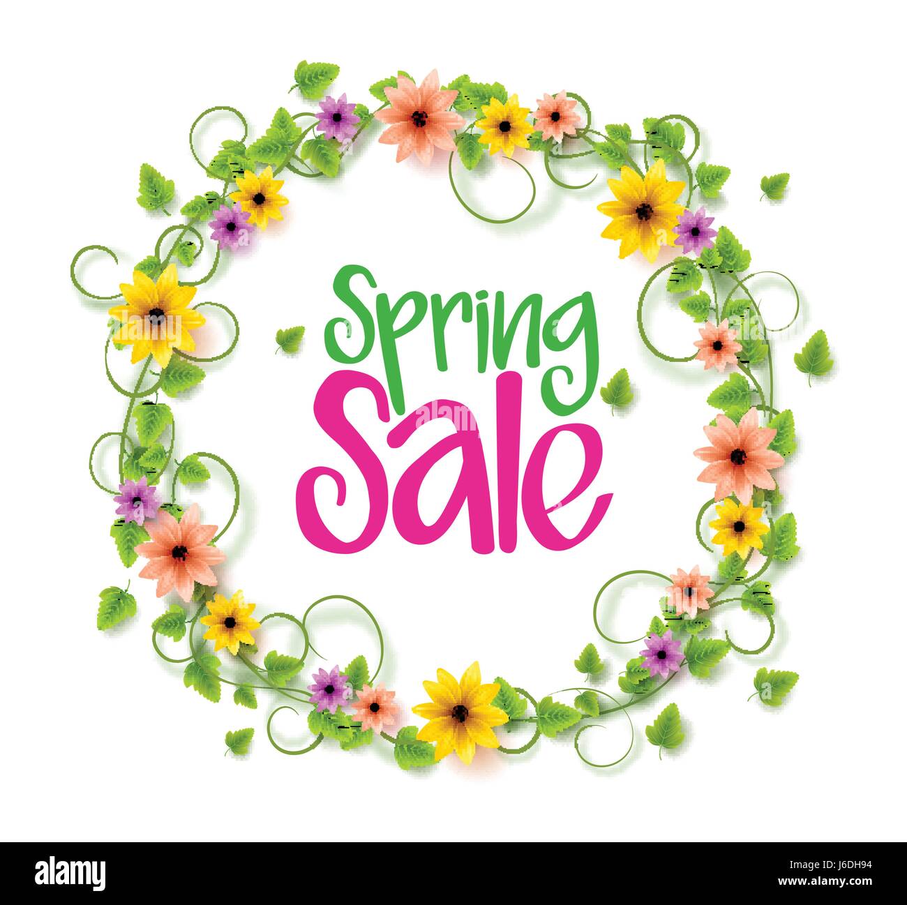 Spring Sale Wreath of Colorful Realistic Vector Flowers and Vines for ...