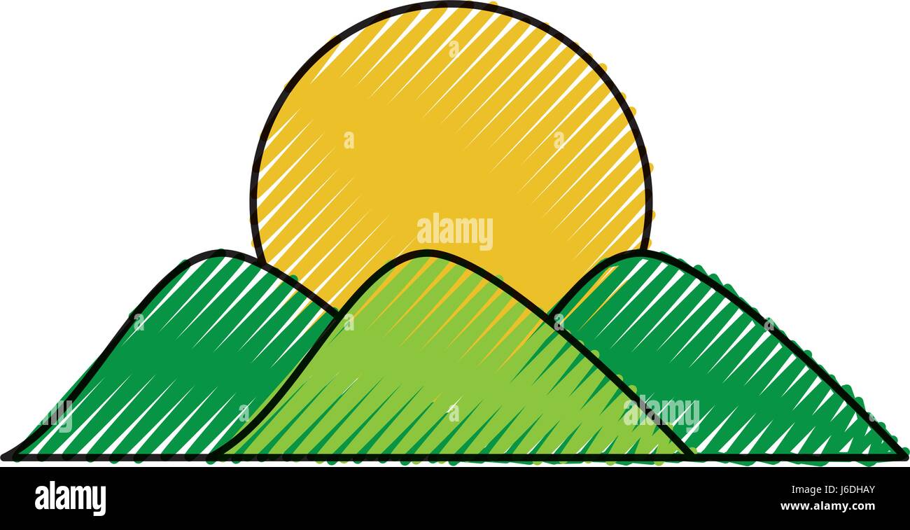 mountain with sun drawing Stock Vector Image & Art - Alamy