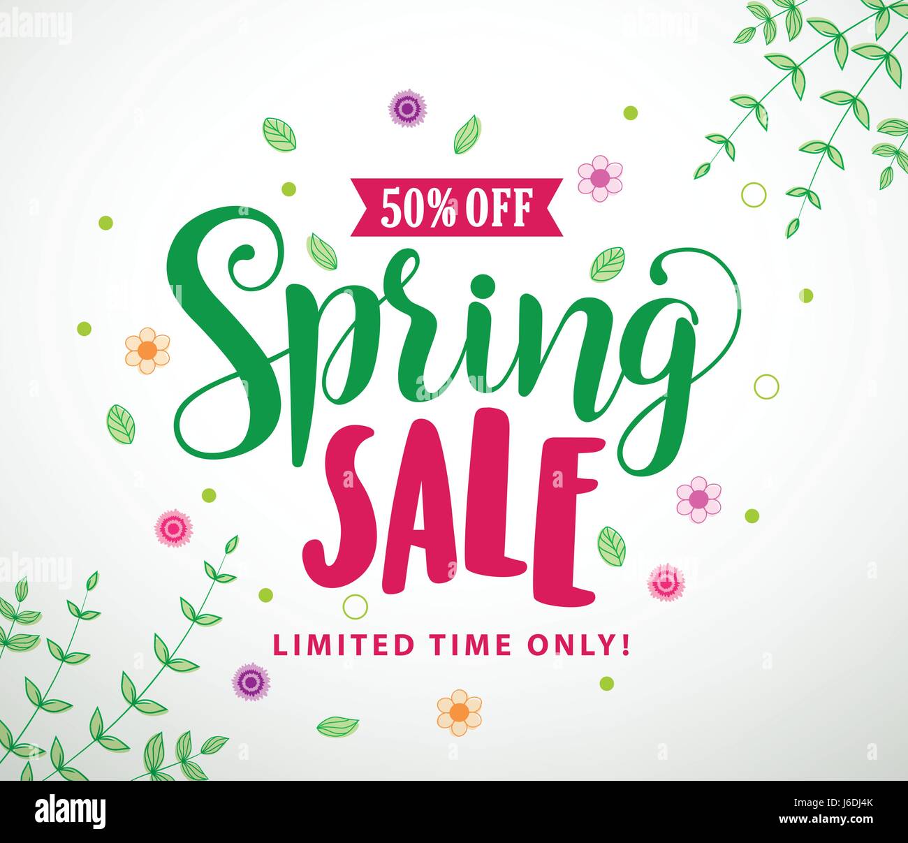 Spring sale vector banner design with colorful leaves and flowers in ...