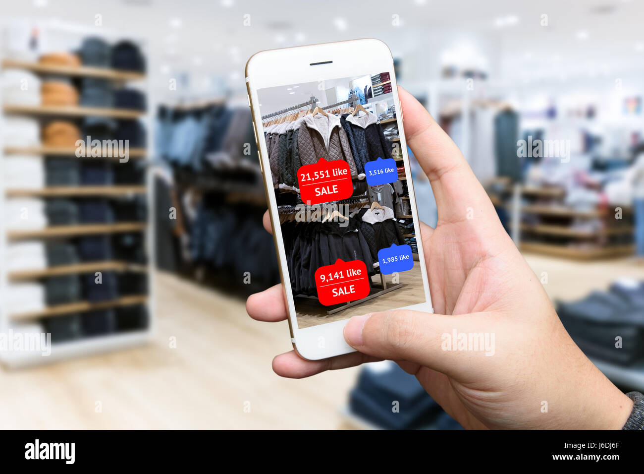 Augmented reality marketing concept. Hand holding smart phone use AR ...