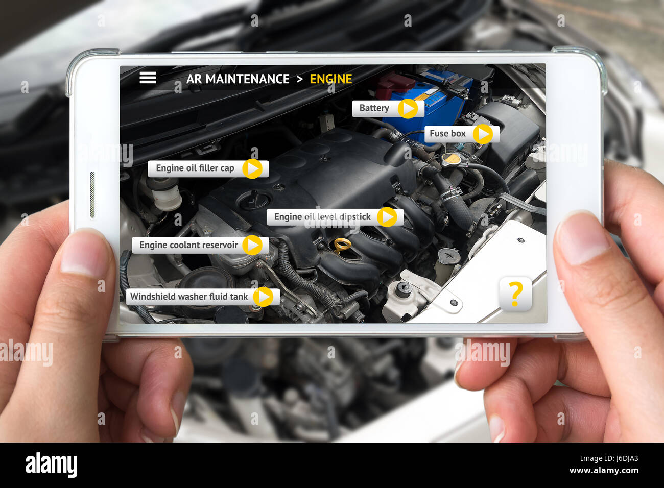 Augmented reality marketing concept. Hand holding smart phone use AR ...