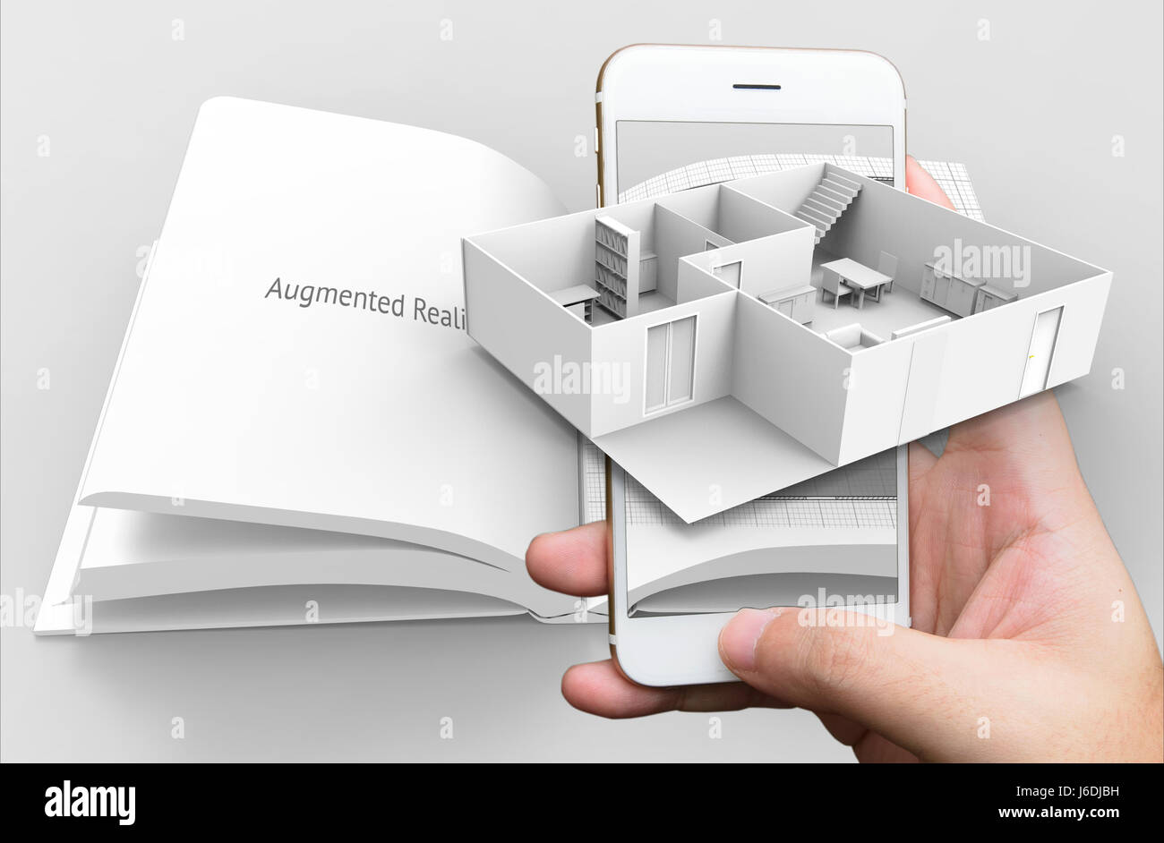 Augmented reality marketing concept for architecture. Hand holding ...