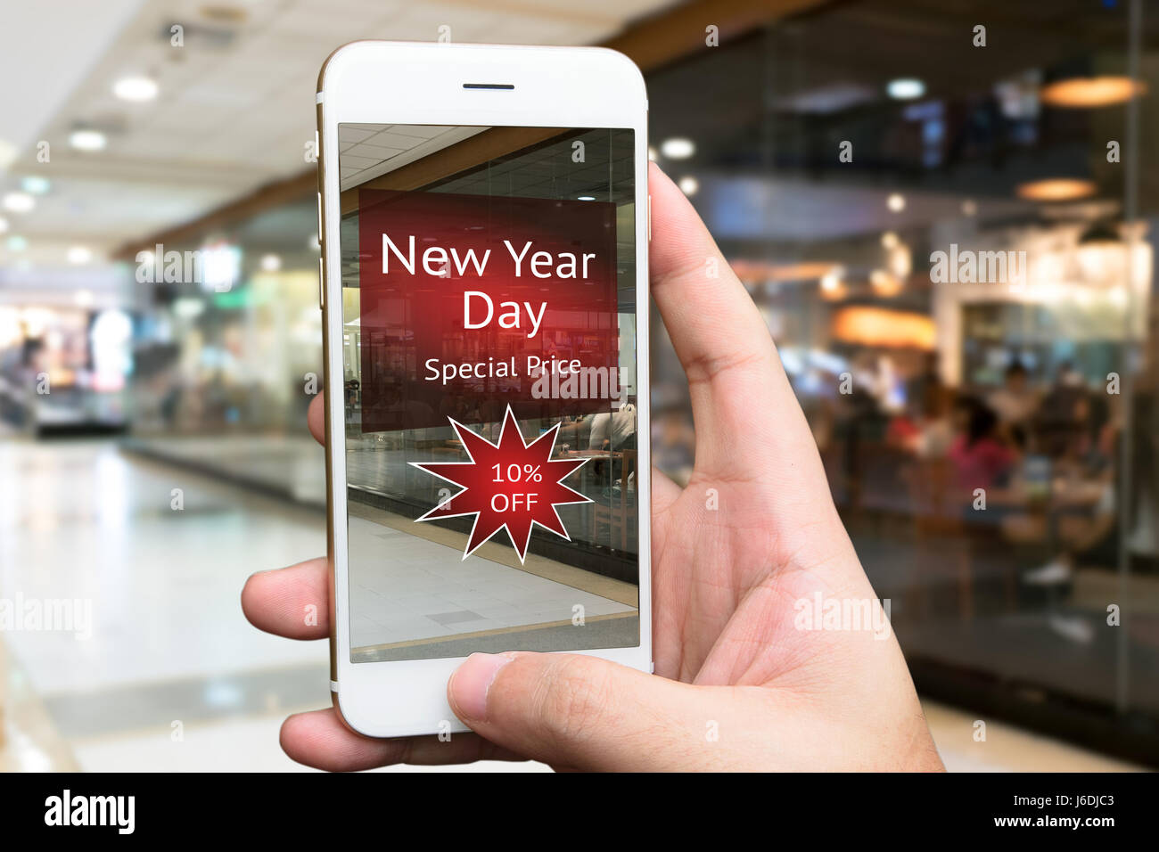 Augmented reality marketing concept. Hand holding smart phone use AR ...