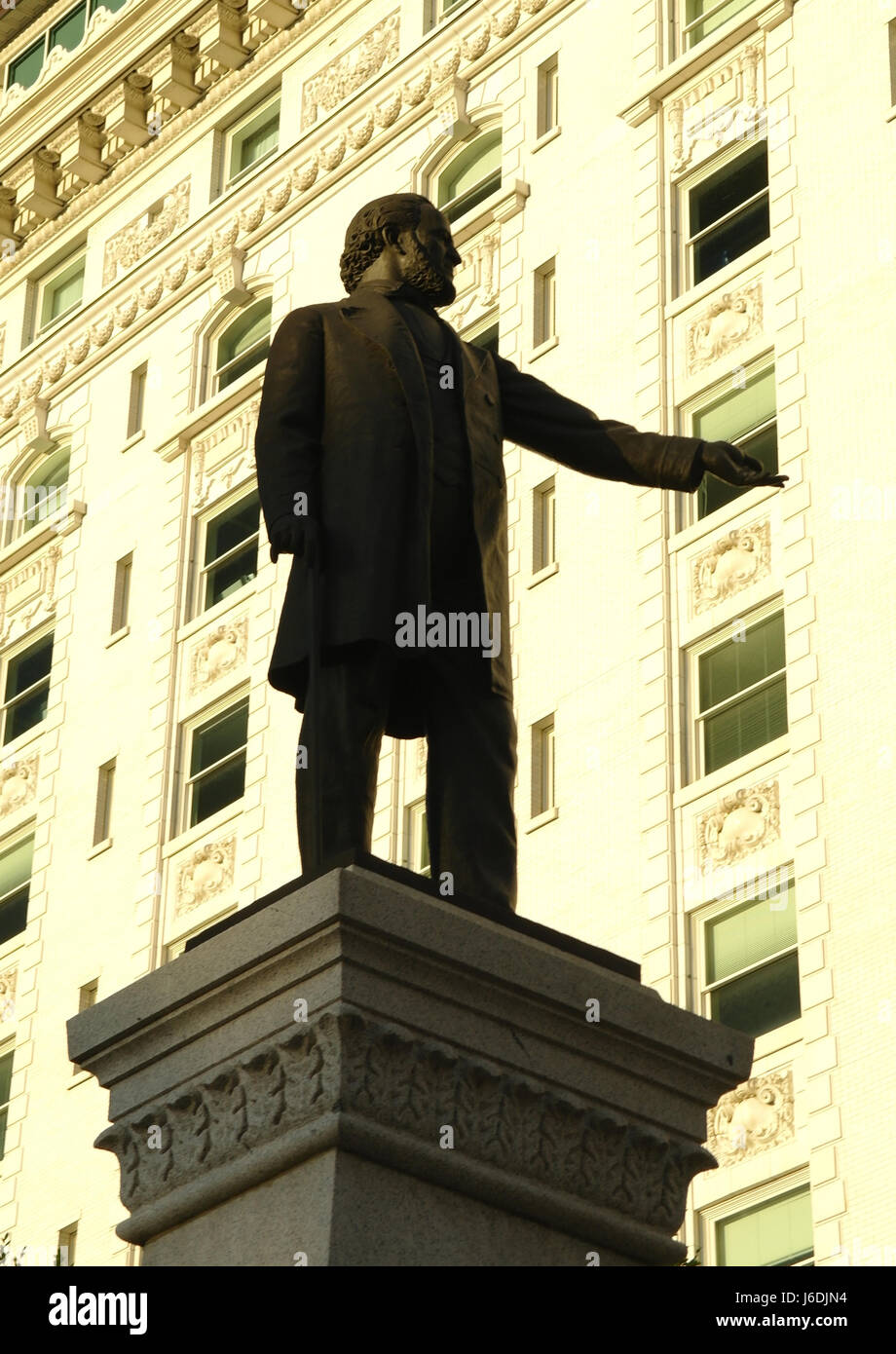 Brigham Young with outstretched arm towards the Joseph Smith Memorial ...