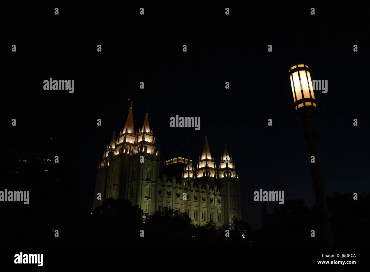 Night view of north side of Salt Lake Temple, Temple Square, Salt Lake ...