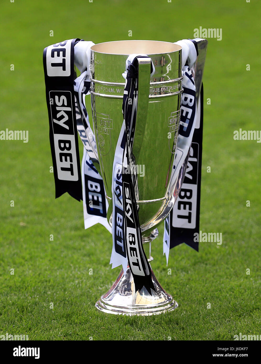 The trophy on the pitch after the Sky Bet League One play off final at ...