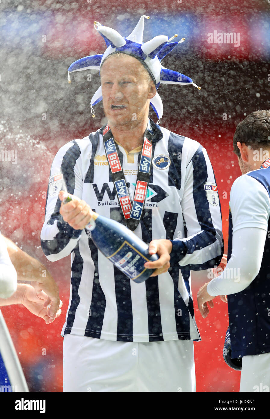 Millwall's Byron Webster celebrates on the pitch after winning the Sky ...