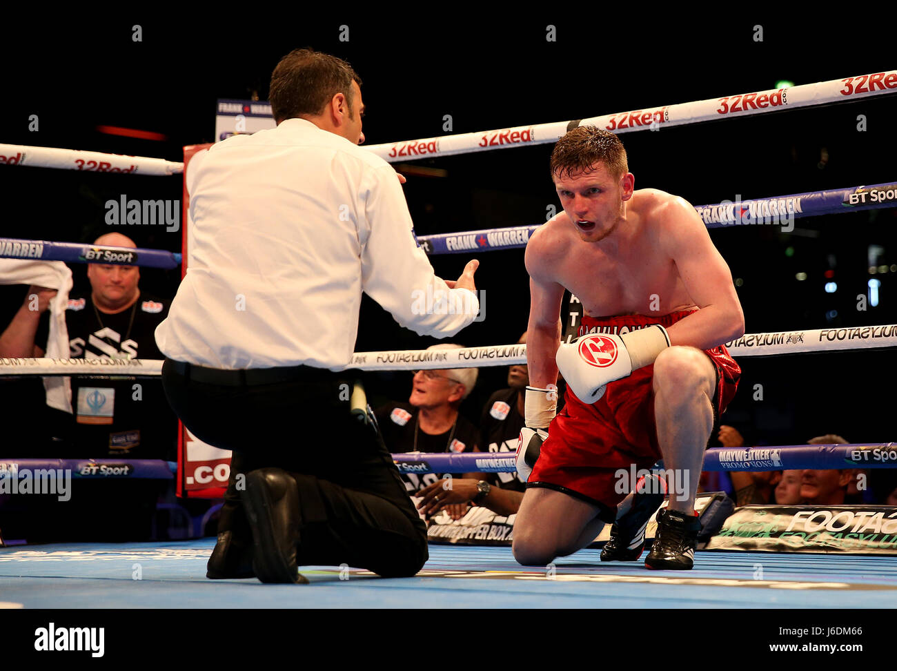 Steve Backhouse is counted out by the referee in the Super-Lightweight ...