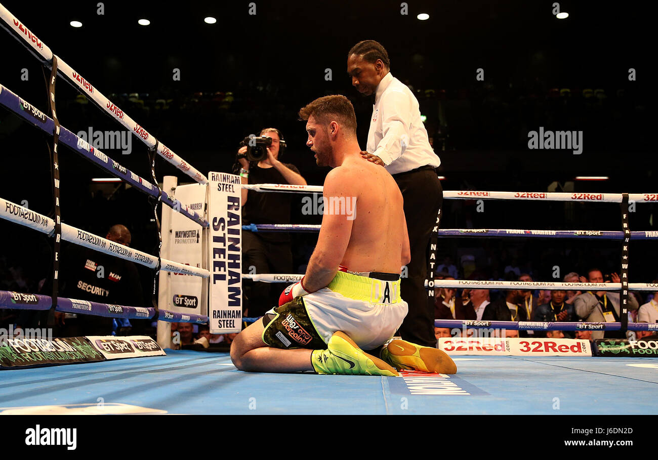 David Howe after being knocked down by Daniel Dubois (not pictured) in ...