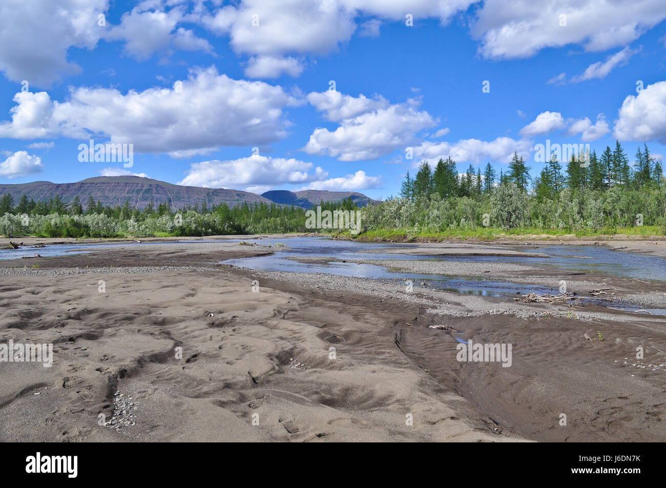 Landscape of the river with sandbanks. River Tonel in the summer on the ...