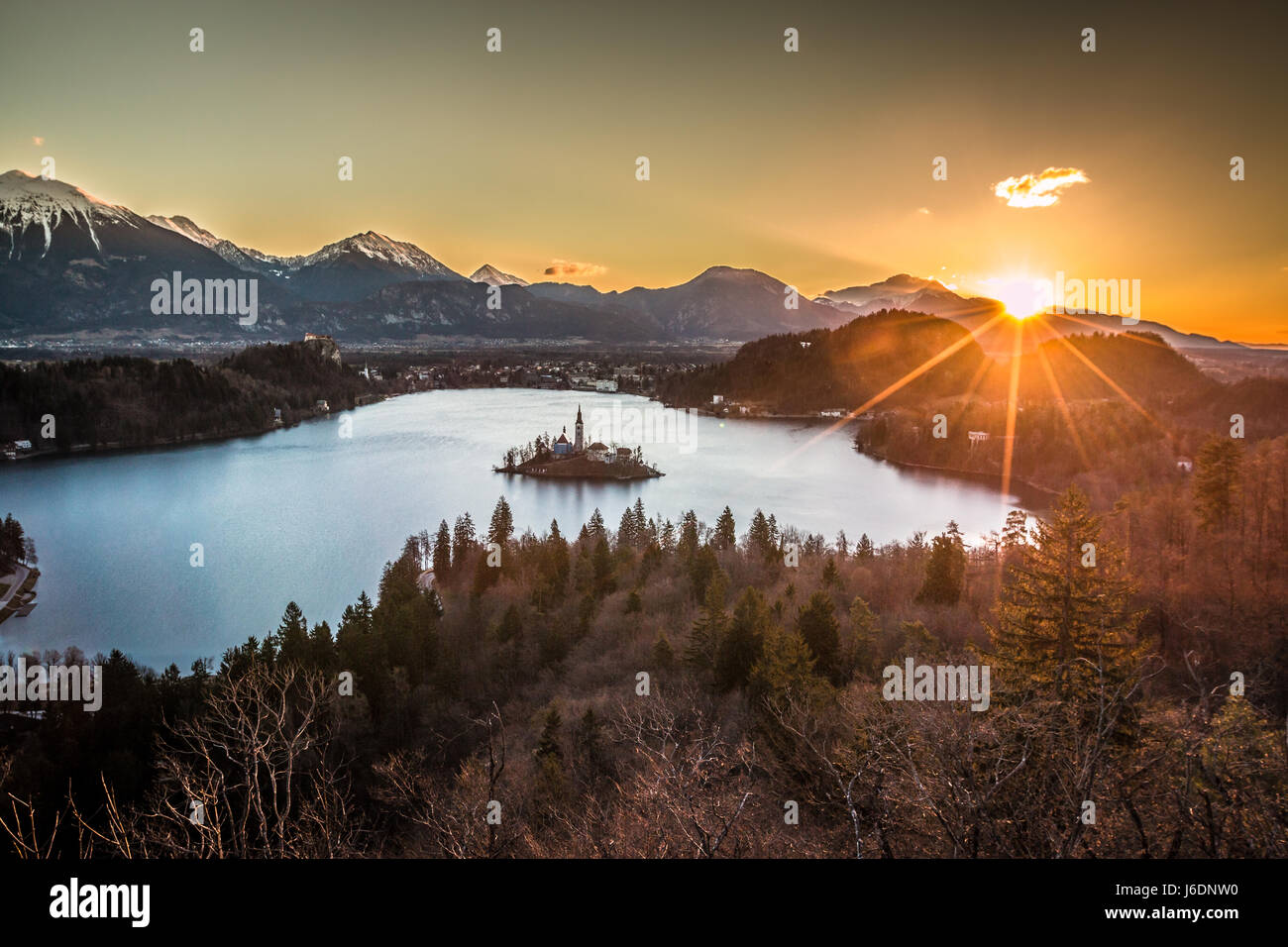 Sunset in Lake Bled Slovenia Stock Photo - Alamy