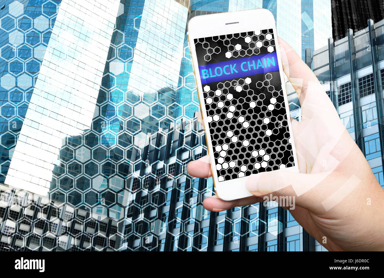 Distributed ledger technology , Man holding mobile phone, block chain ...