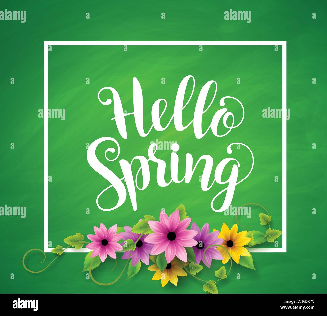 Hello spring vector banner design in green textured background with ...