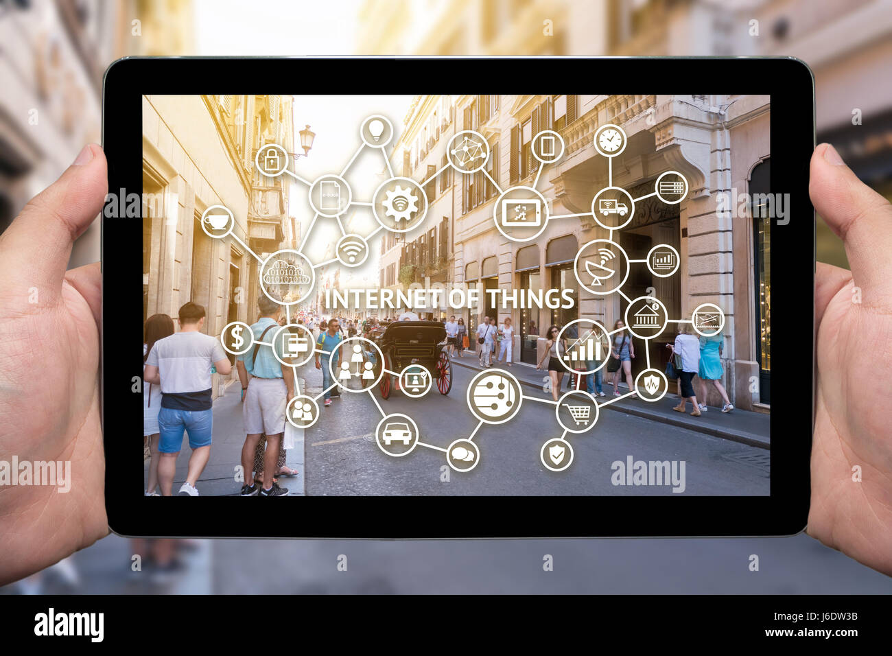 Internet of things (IOT) and digital lifestyle concept . Close up man ...