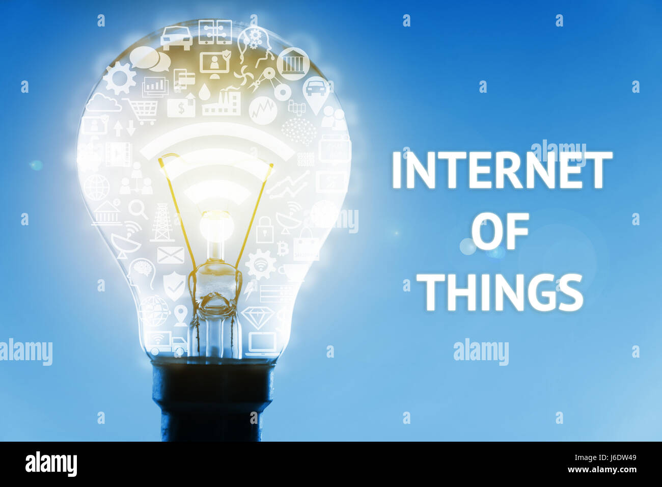 Internet of things and digital lifestyle concept . Light bulb , Wifi ...