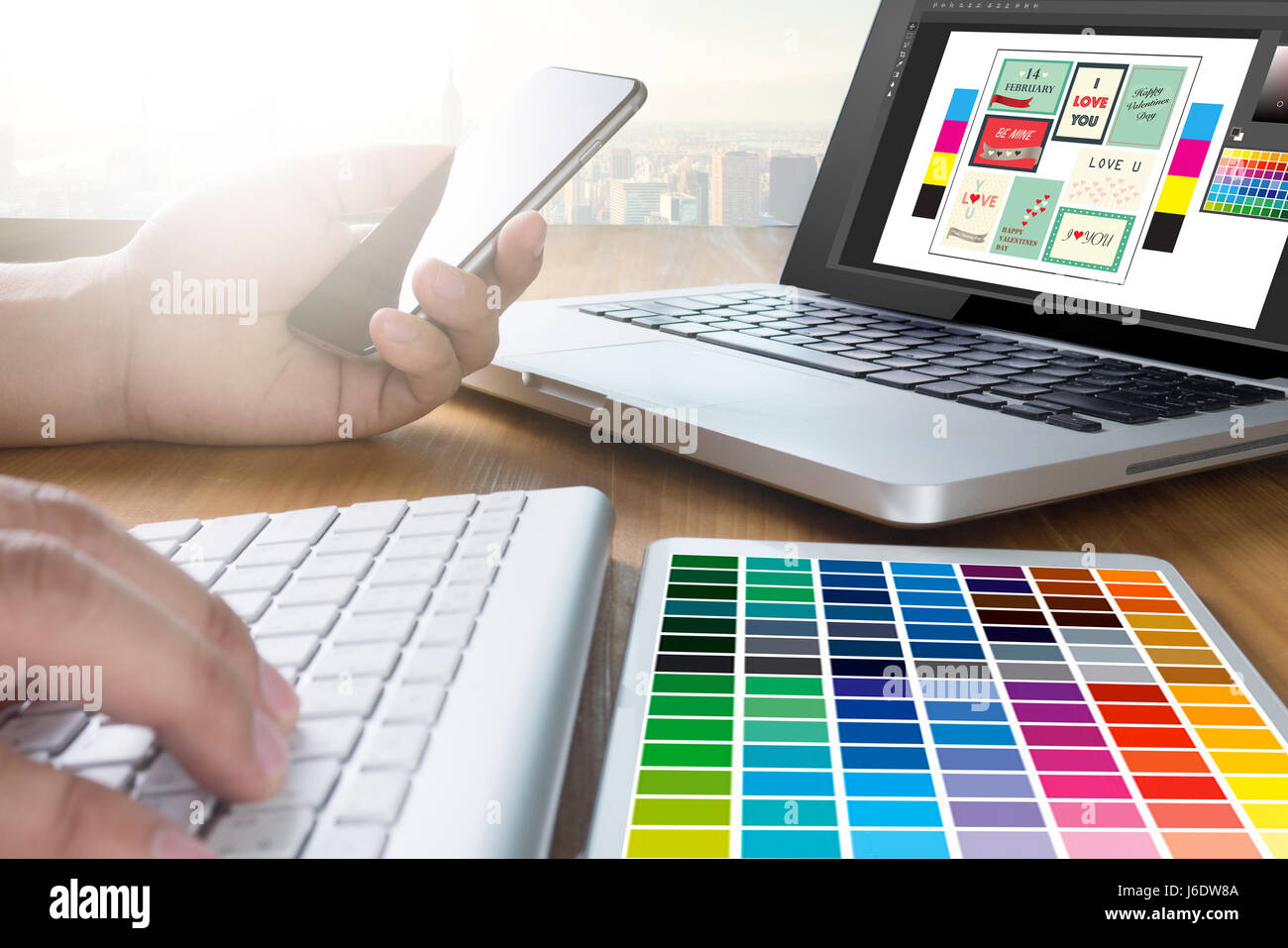 Creative Designer Graphic at work. Color swatch samples, Illustrator ...