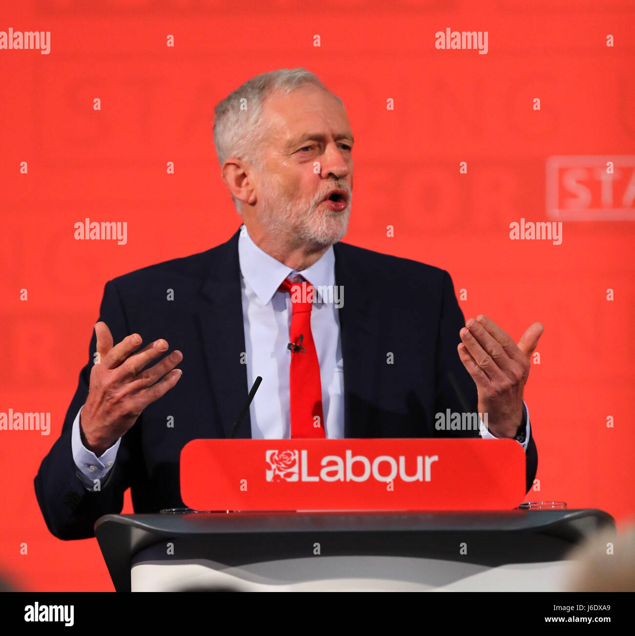 Labour leader Jeremy Corbyn makes his first speech of the 2017 election ...