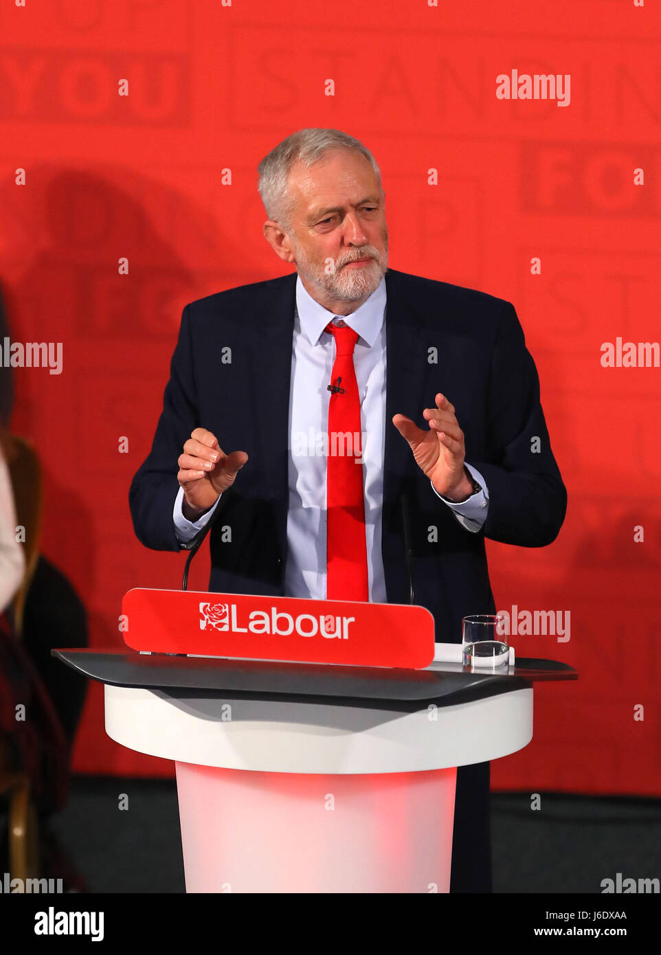 Labour leader Jeremy Corbyn makes his first speech of the 2017 election ...