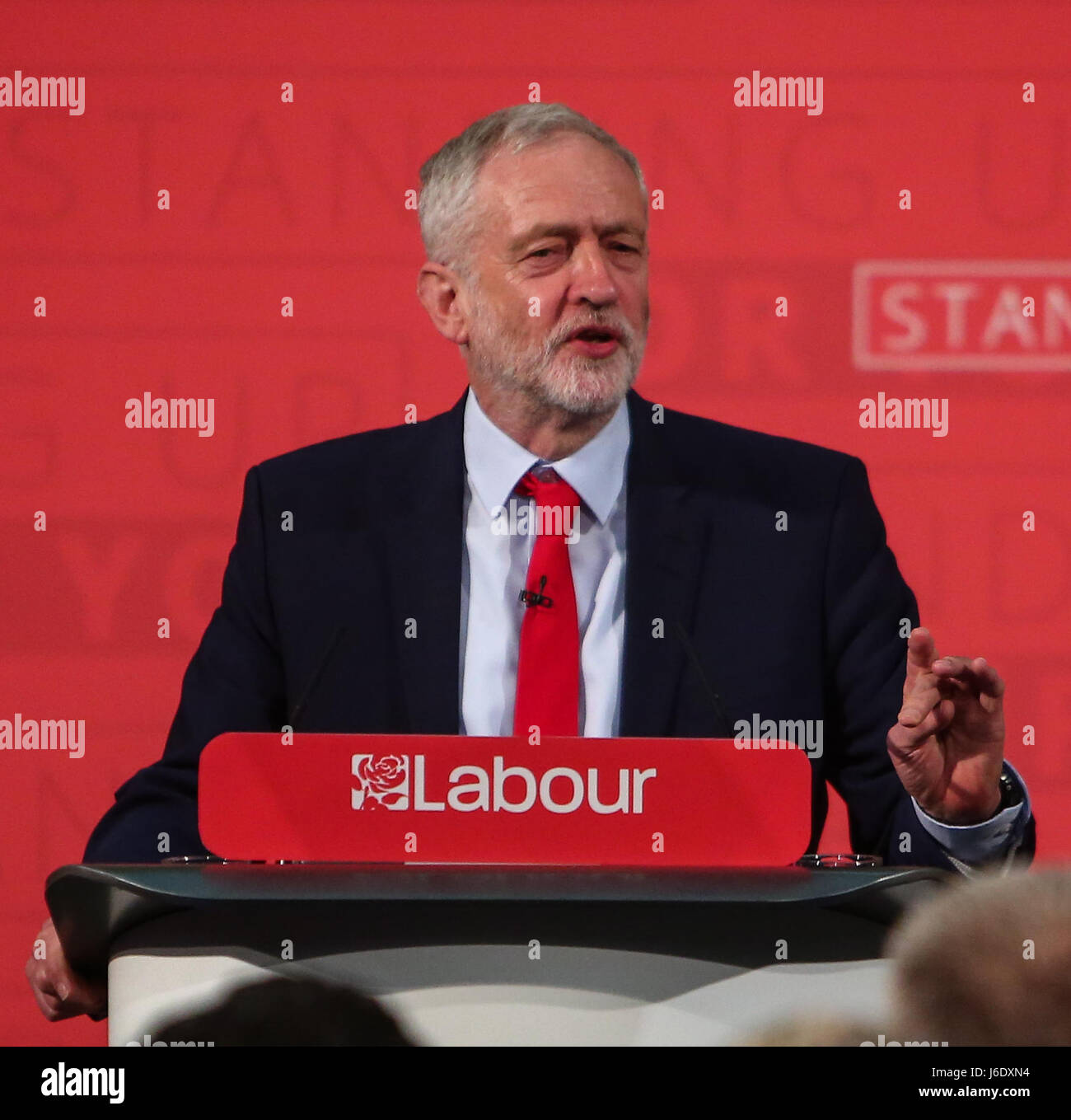 Labour leader Jeremy Corbyn makes his first speech of the 2017 election ...