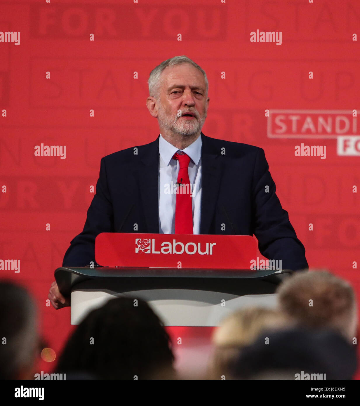 Labour leader Jeremy Corbyn makes his first speech of the 2017 election ...