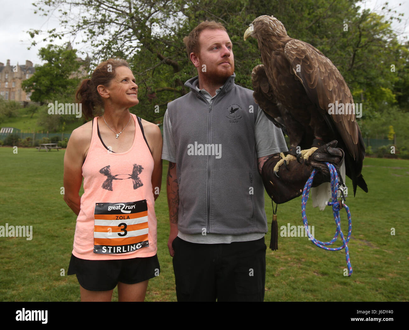 Runner Zola Budd with keeper Mark McCallister and Snatch a white tailed ...