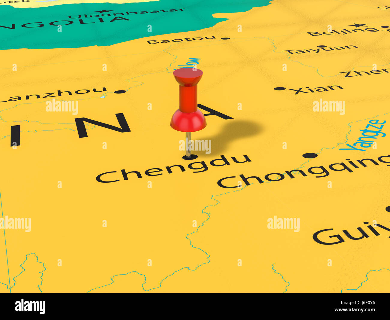 Pushpin on Chengdu map background. 3d illustration Stock Photo - Alamy
