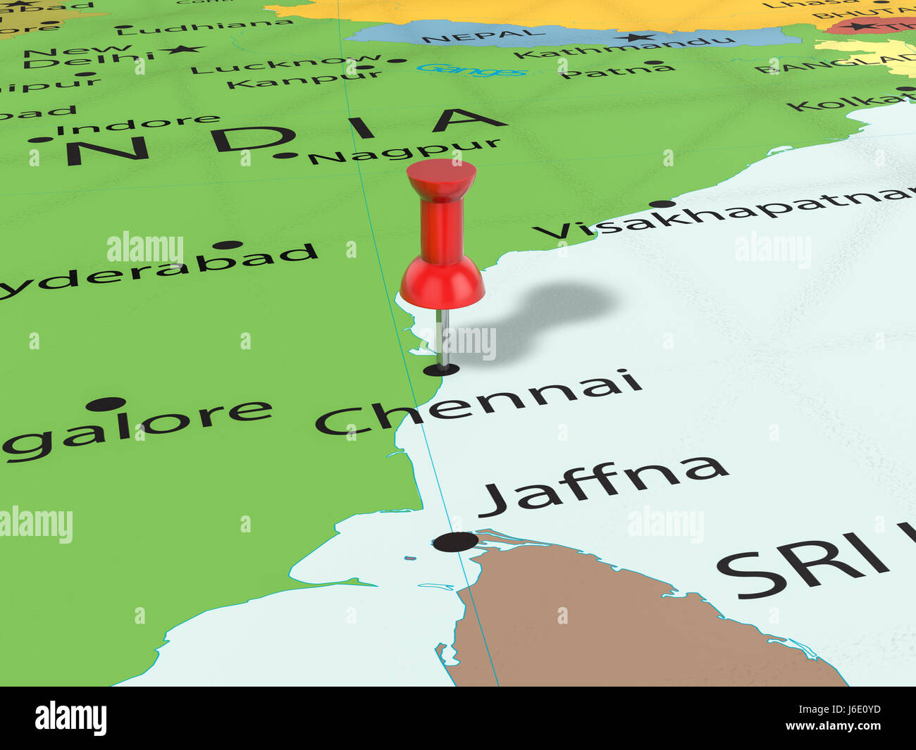 Pushpin on Chennai map background. 3d illustration Stock Photo - Alamy