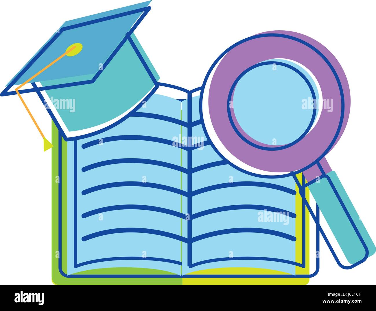 open notebook with graduation cap and magnifying Stock Vector Image ...