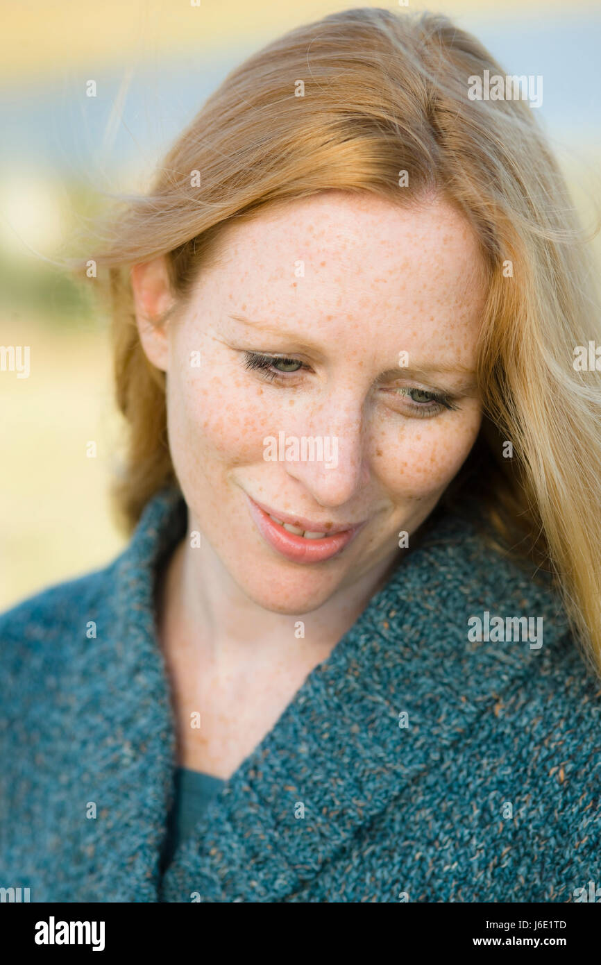 woman portrait blank european caucasian freckles redhead woman laugh ...