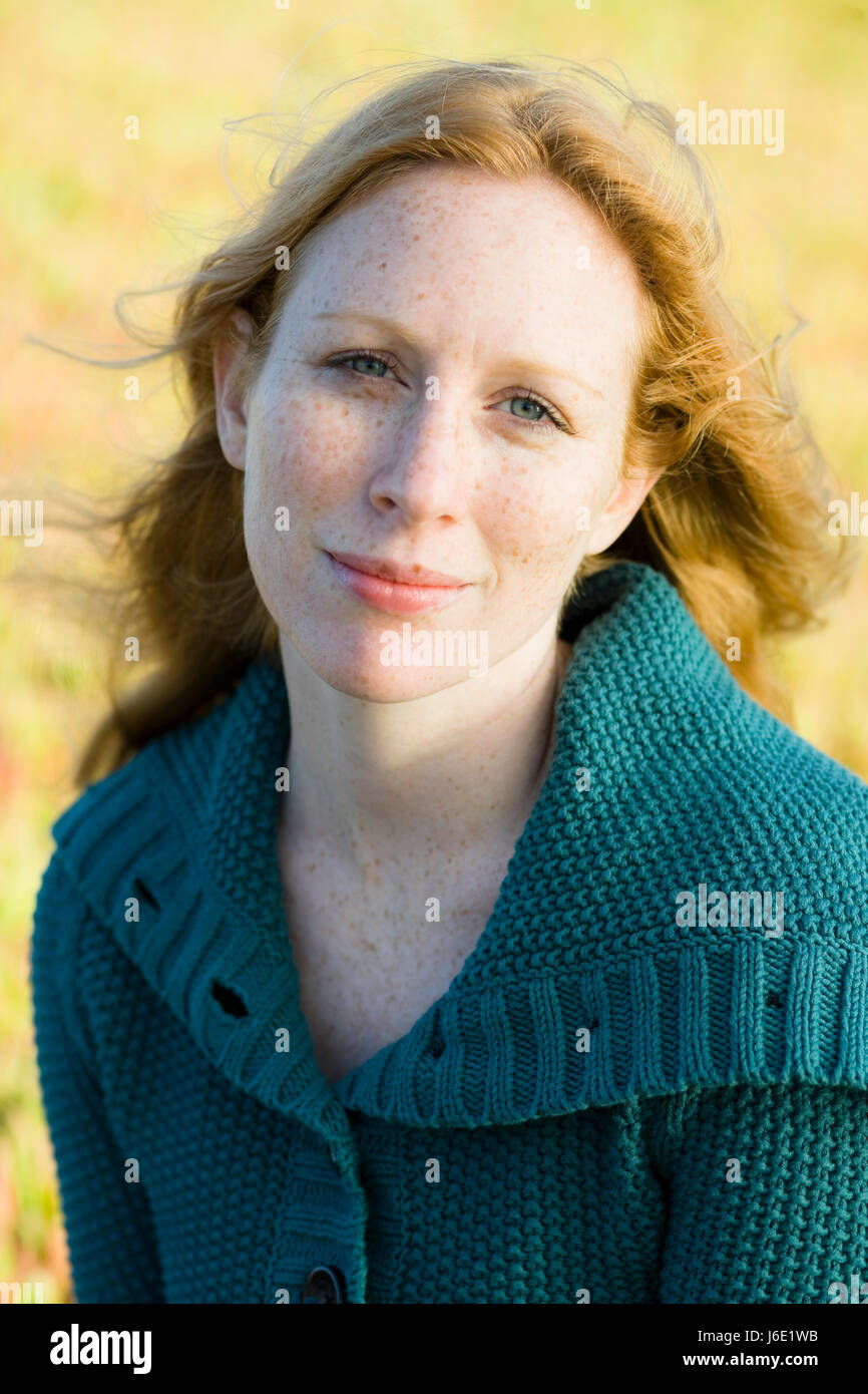 woman portrait blank european caucasian freckles redhead woman laugh ...