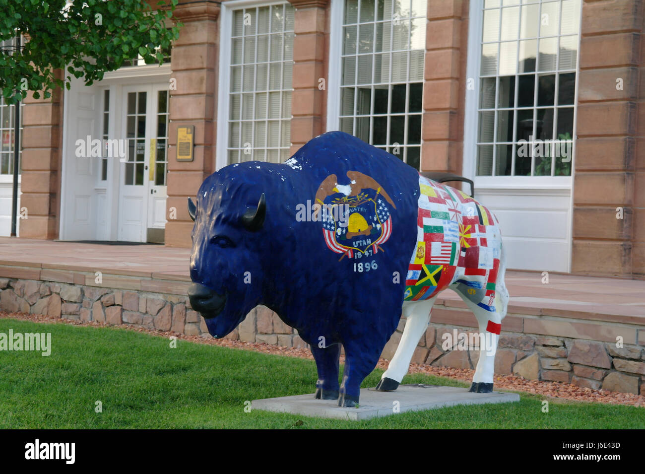 Blue white International Bison Sculpture standing in front of the north ...
