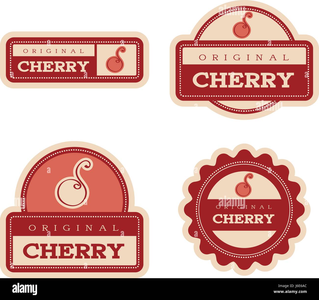 Four vintage food label designs with a cherry theme and illustration ...