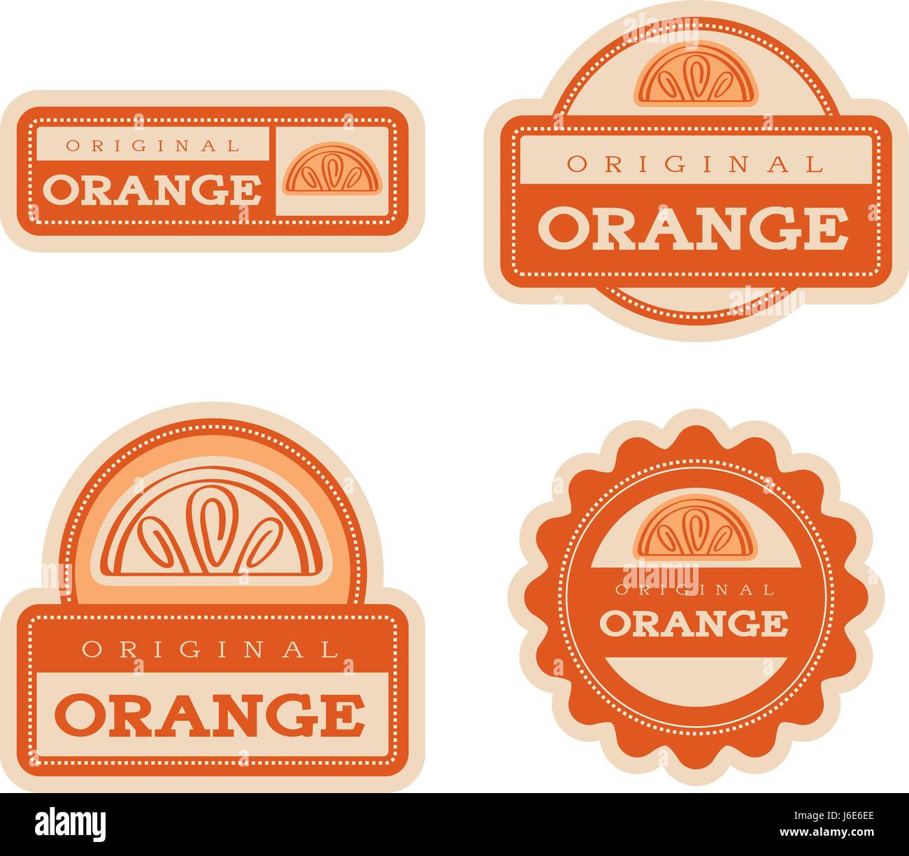Four vintage food label designs with an orange theme and illustration ...