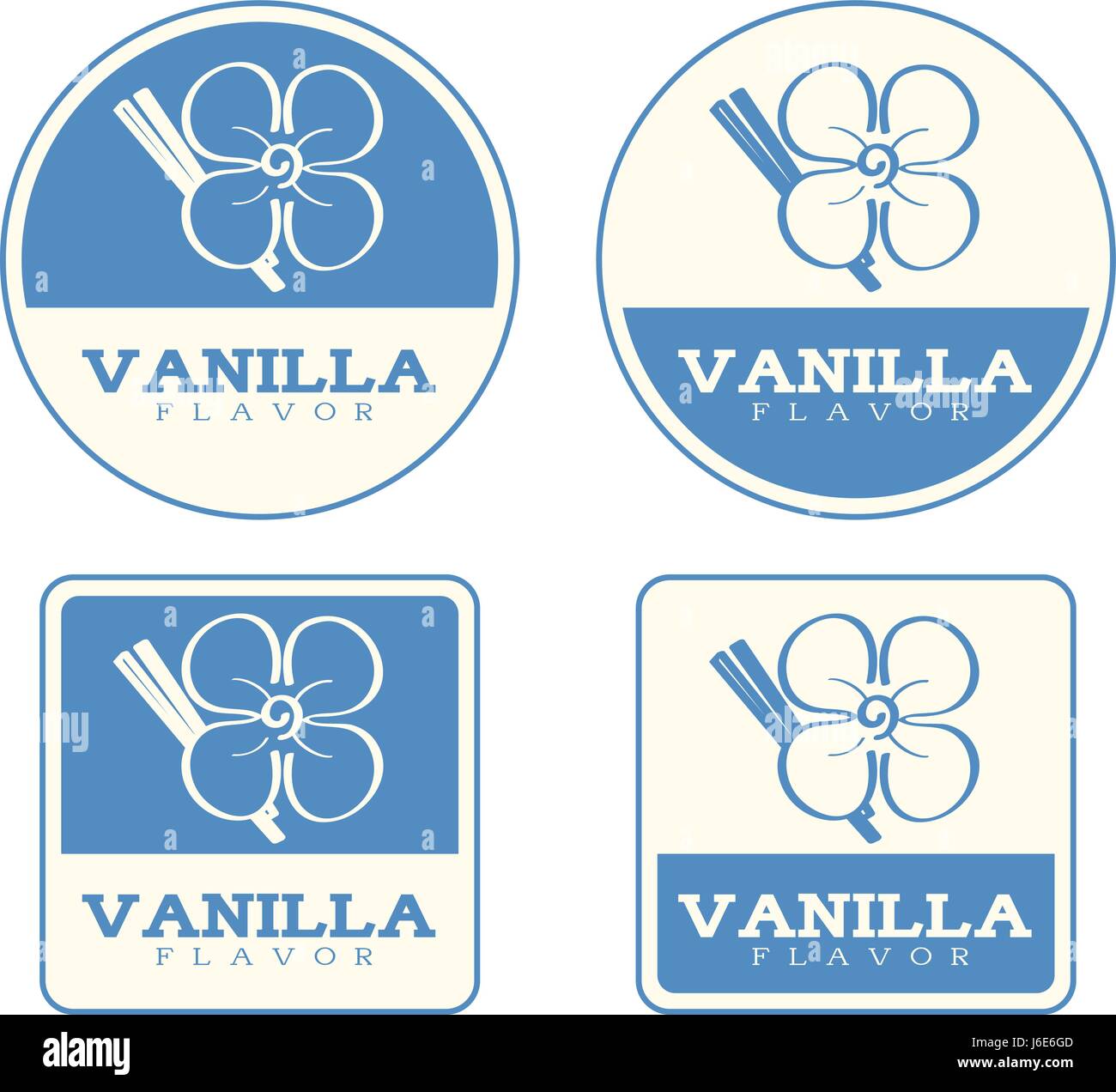 Four food label designs with a vanilla theme and illustration Stock ...